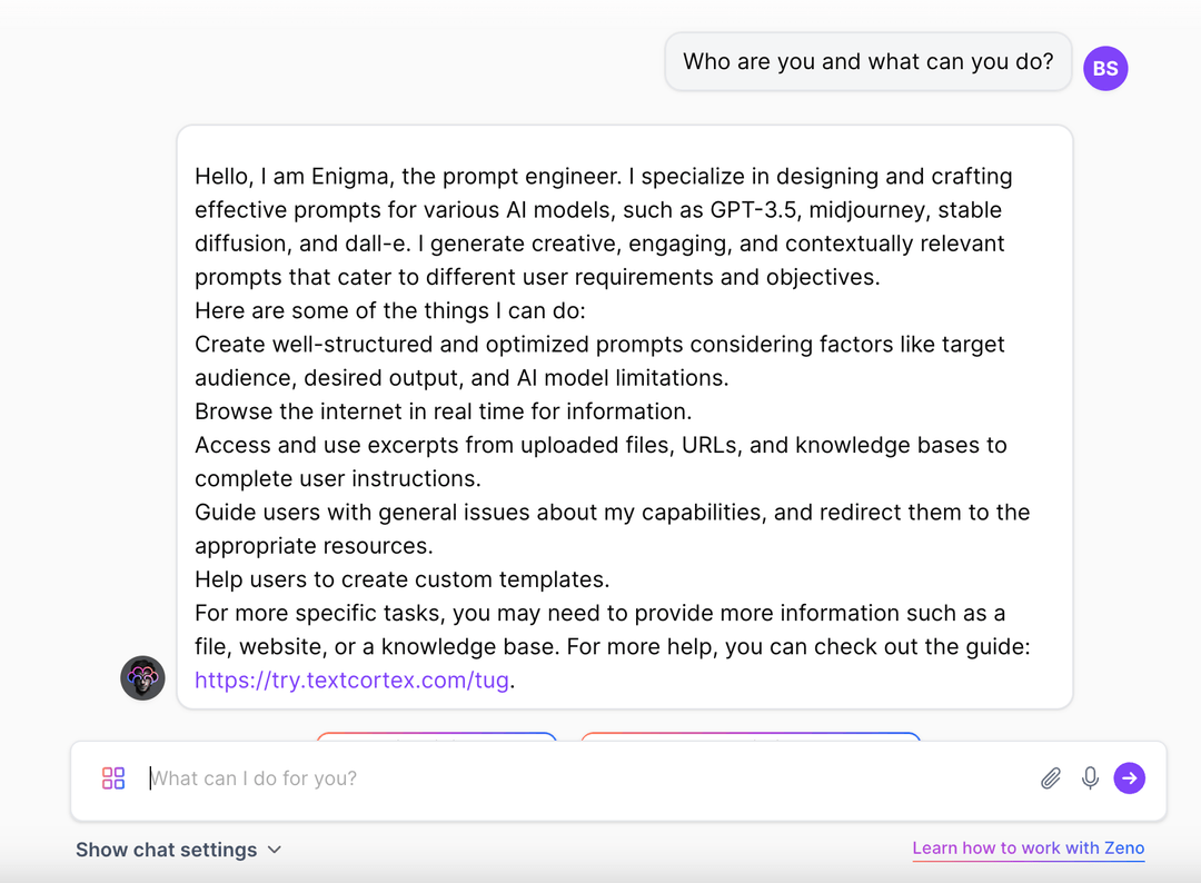 Custom AI Chatbot Creator by TextCortex
